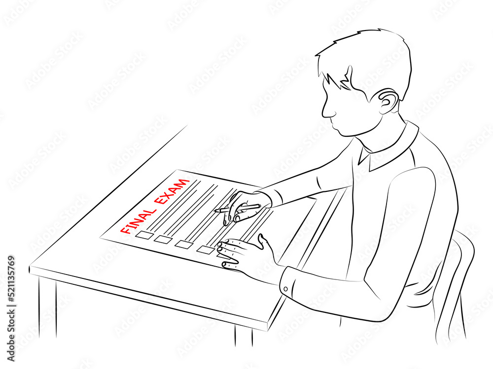 High school graduation, final exam. High school student takes test exam ...