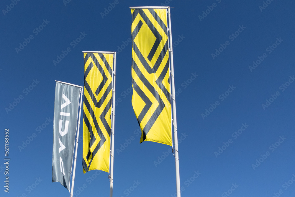dacia Renault new flag brand text and sign logo car dealer store ...