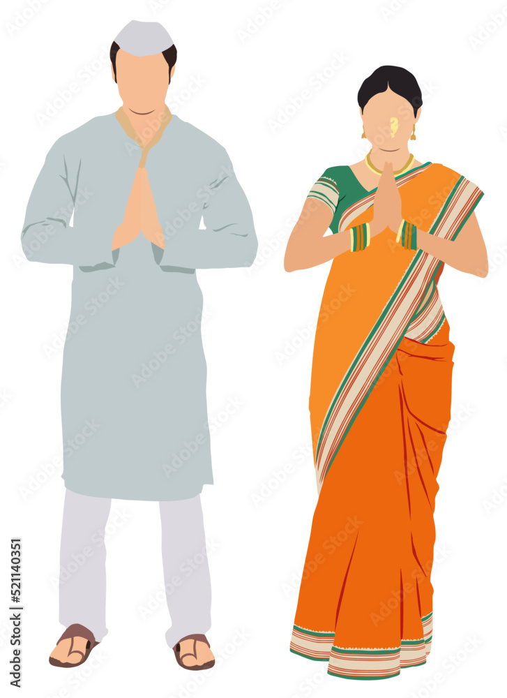 Marathi couple in traditional dress of Maharashtra. Stock Vector ...