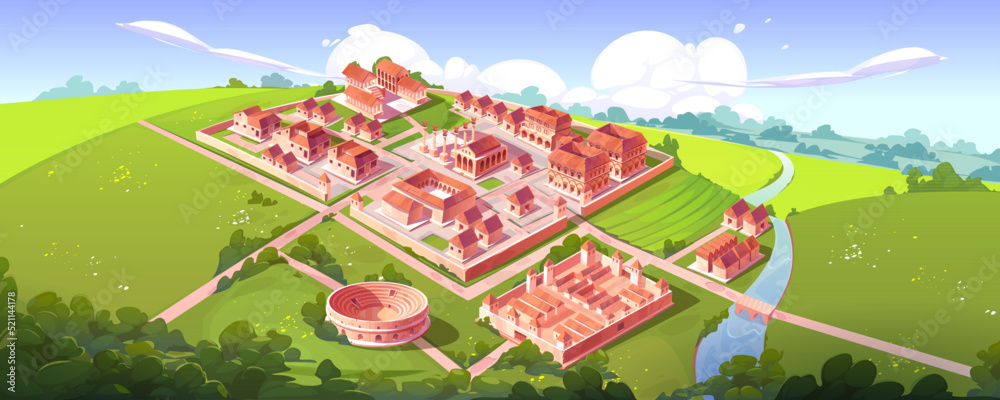 Rome isometric landscape with antique city building on hill vector ...