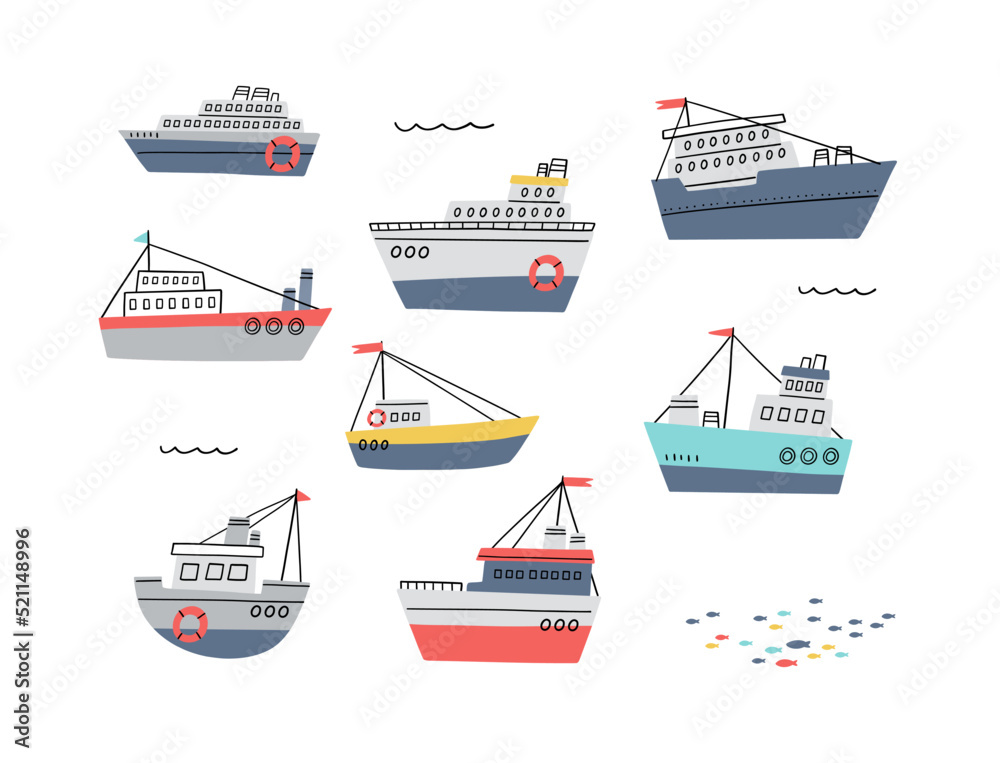 Cute cartoon sea ship - vector print for children. Scandinavian baby ...