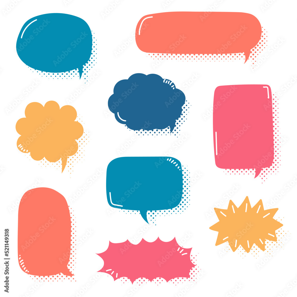 collection set of blank half tone speech bubble balloon, think, speak ...