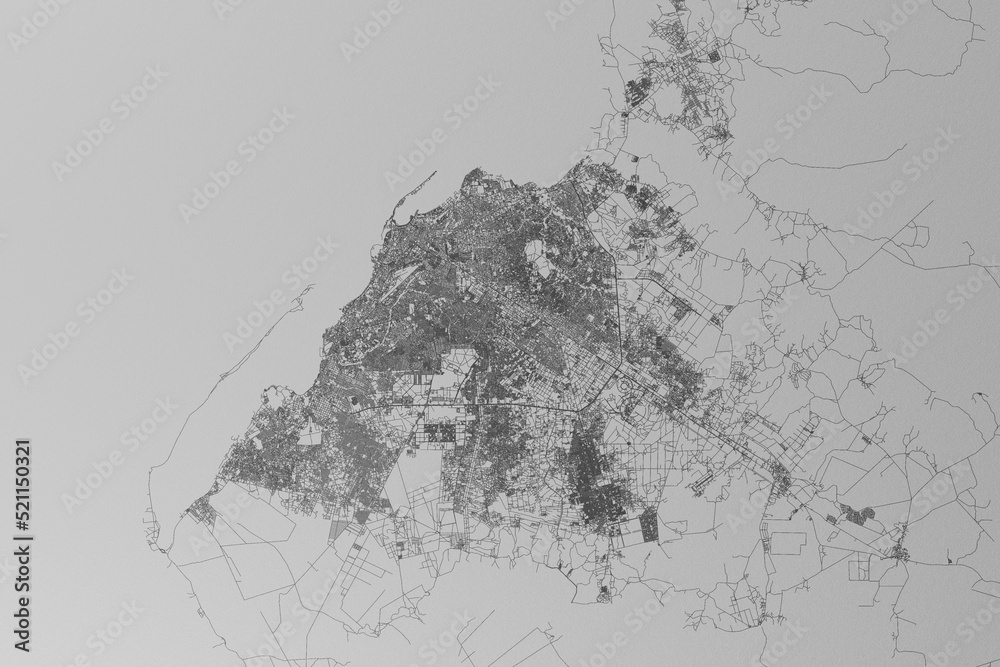 Map of the streets of Luanda (Angola) made with black lines on grey ...