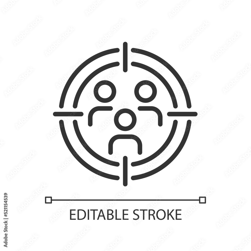 Target audience pixel perfect linear icon. Customer research. Consumer ...