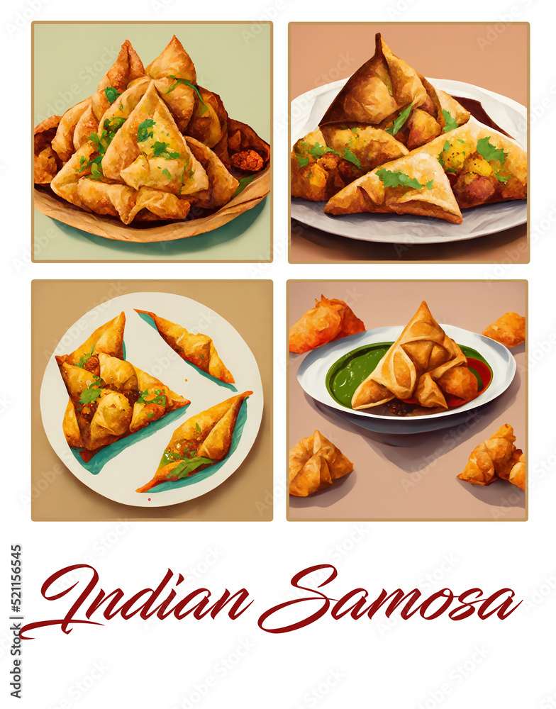 Indian street food samosa illustration, Indian Samosa water color ...