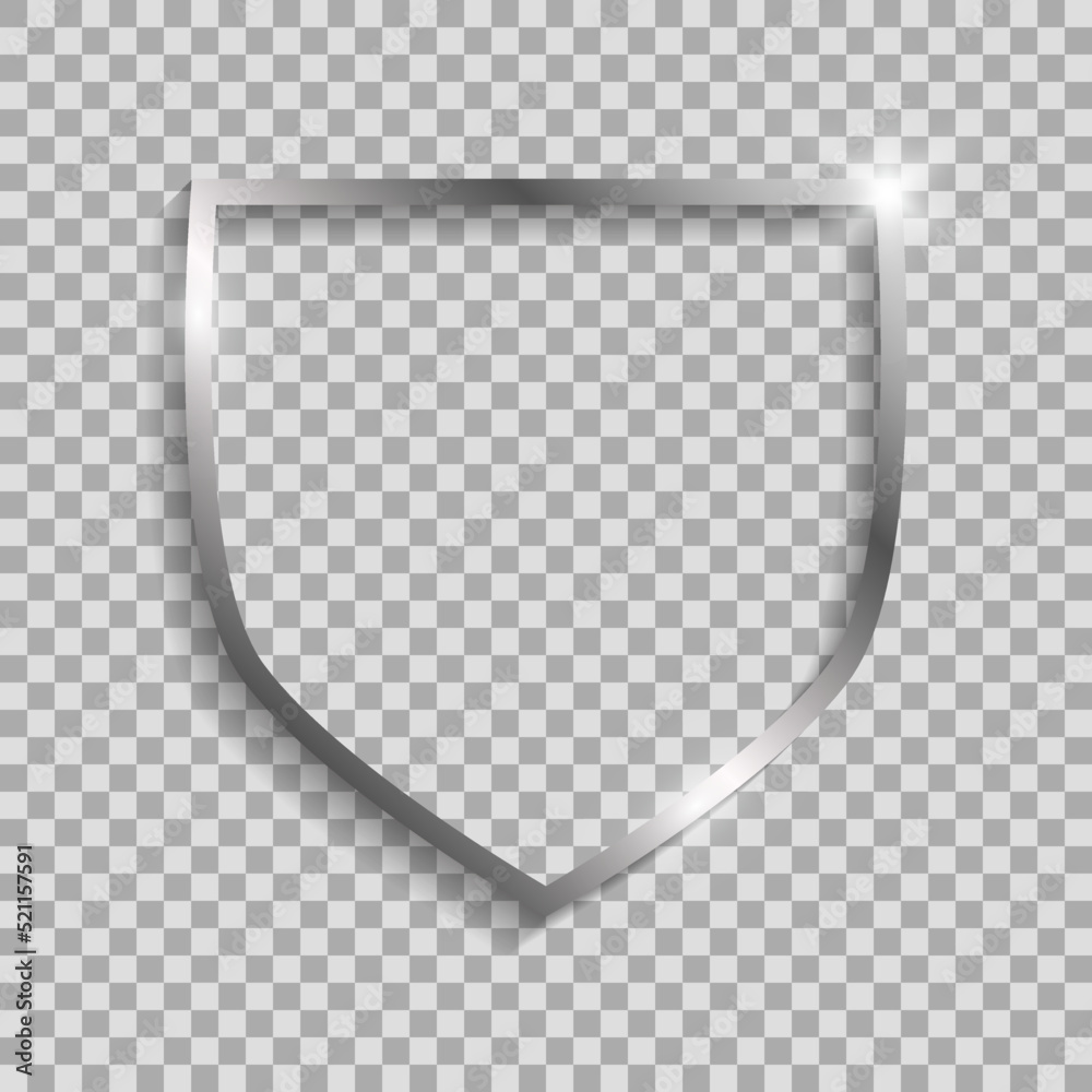 Silver shield shape frame with shadows and highlights isolated on a ...