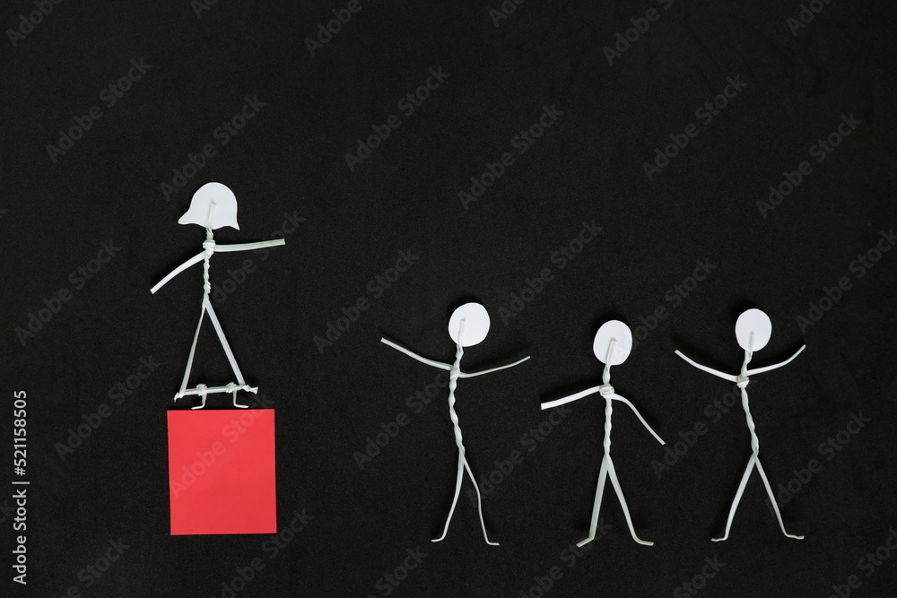 Women power and female leadership concept. Woman stick figure as leader ...