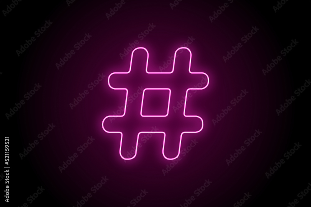 Glowing neon hashtag symbol sign on black background Stock Illustration ...