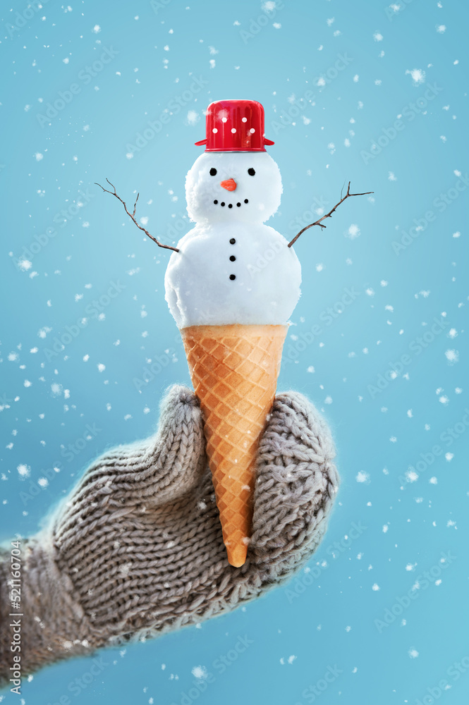 Snowman in an Ice cream cone, cute winter-summer concept Stock Photo ...