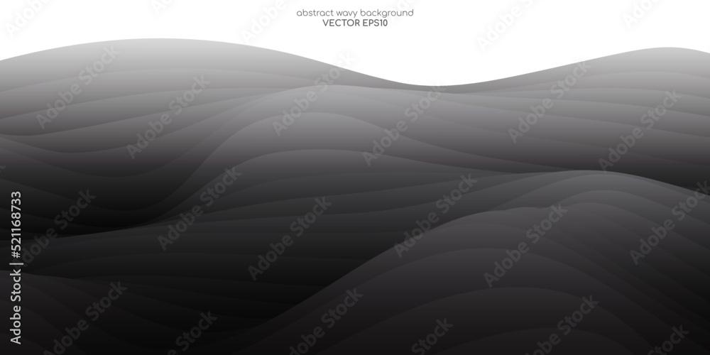 Abstract black background dark gray wave texture with smooth curve ...