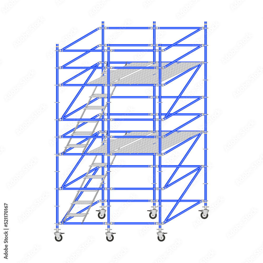 Mobile scaffolding, white background, used in construction areas. Stock ...