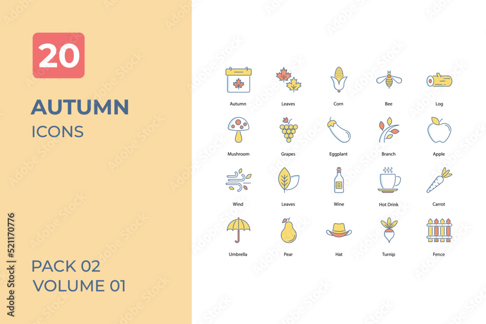 Autumn icons collection. Set contains such Icons as tree, leaf fall ...