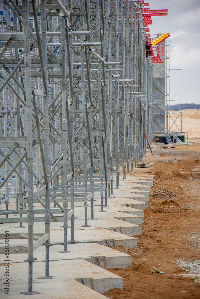 Support scaffolding system at bridge construction. Stock Photo | Adobe ...