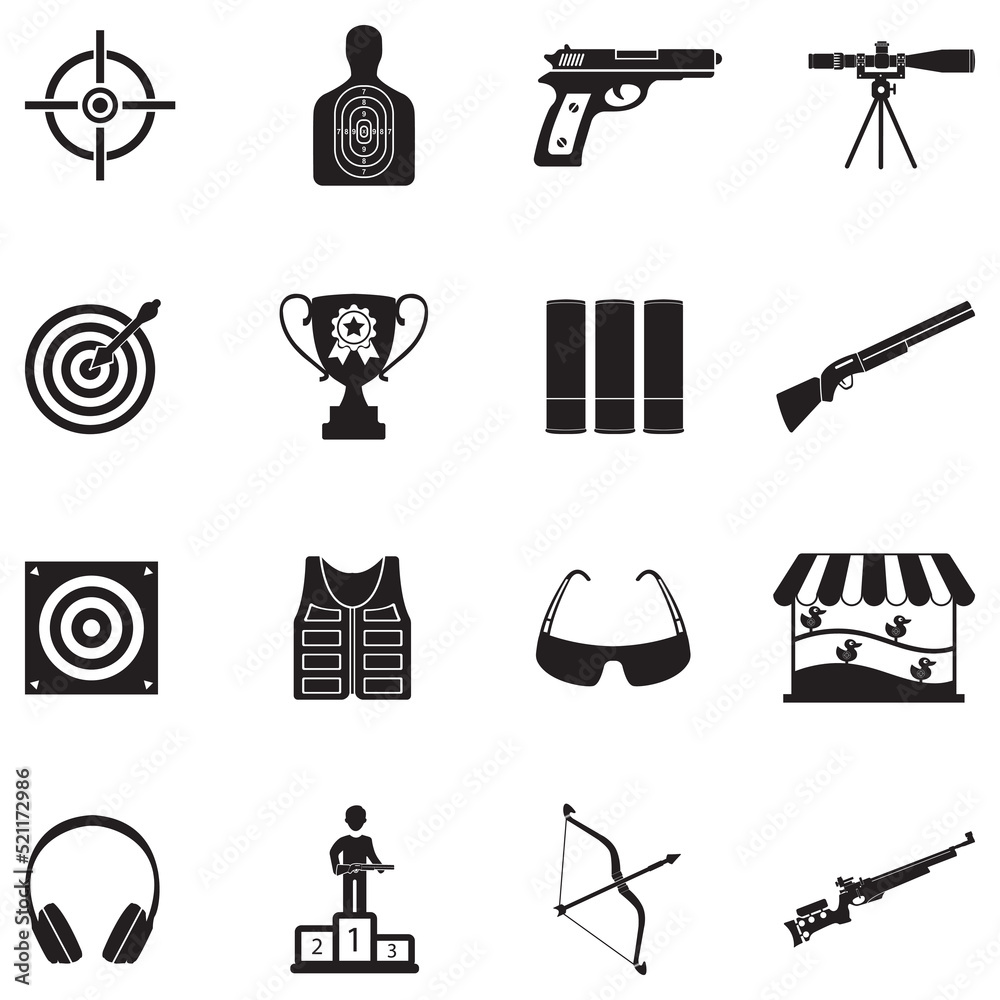Shooting Icons. Black Flat Design. Vector Illustration. Stock Vector ...