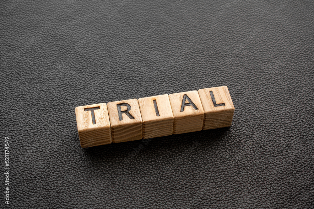 Trial - word from wooden blocks with letters, trial, test, pilot ...
