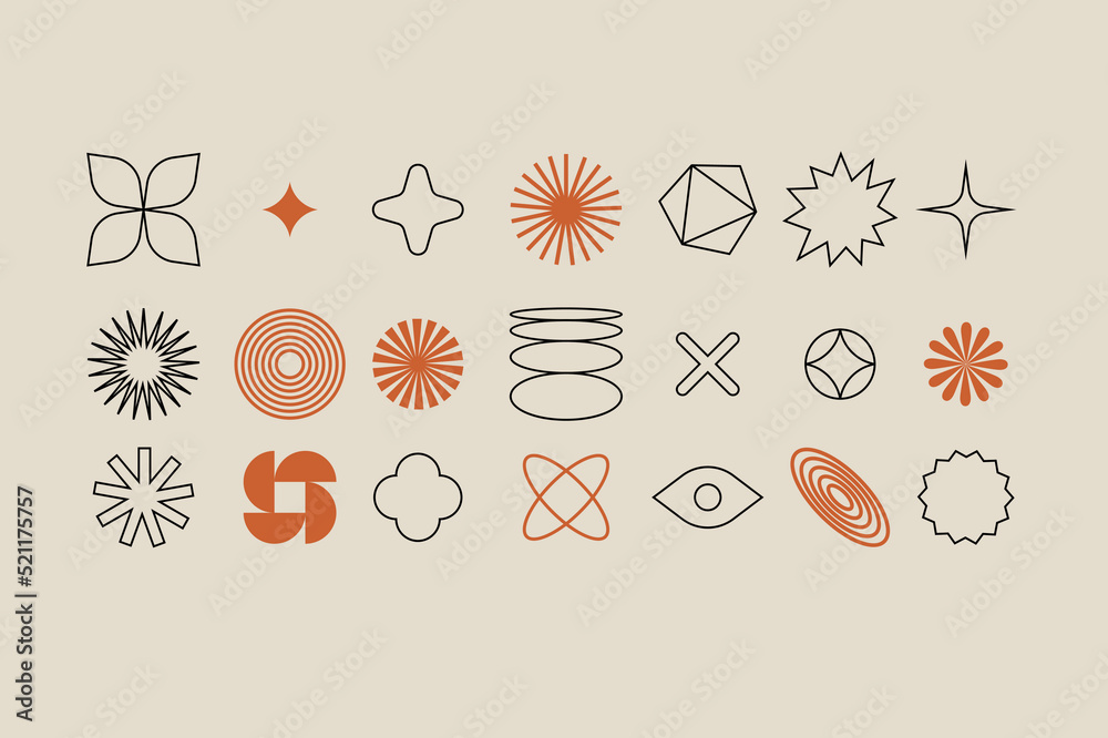 Vector set of different geometric shapes and elements. Brutalist design ...