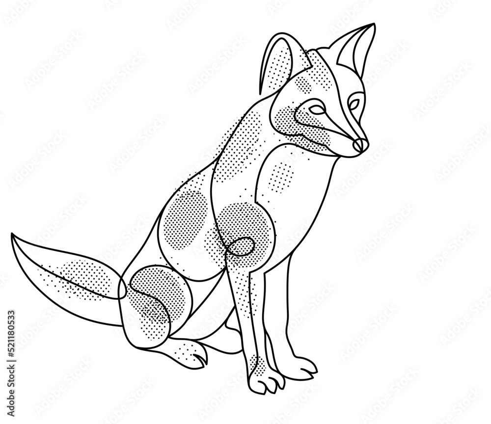Cute red fox adorable wild animal vector linear drawing isolated ...