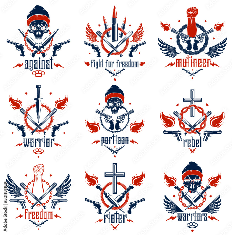 Anarchy and Chaos aggressive emblem or logo with strong clenched fist ...