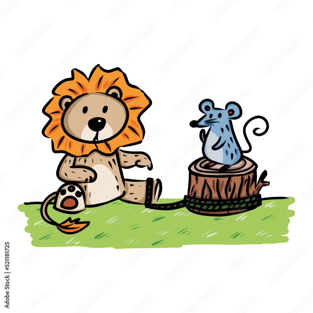 The lion and the mouse vector illustration for story book. Aesop's ...