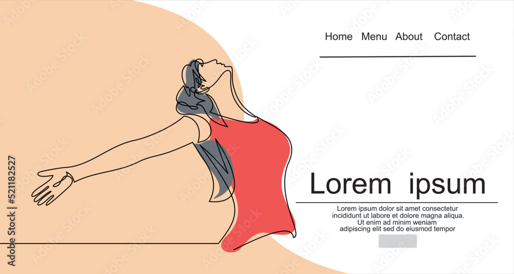 Continuous line art or One Line Drawing of a woman stretching arms is ...