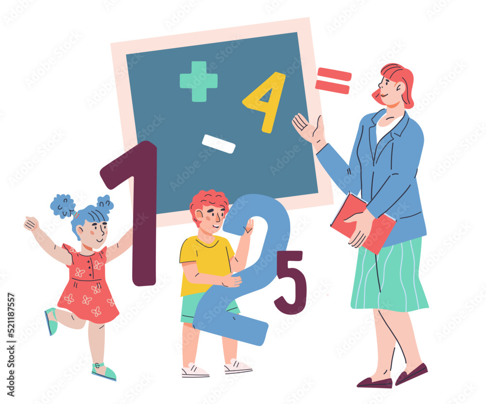 Kids education banner of poster mockup with teacher and pupils, flat ...