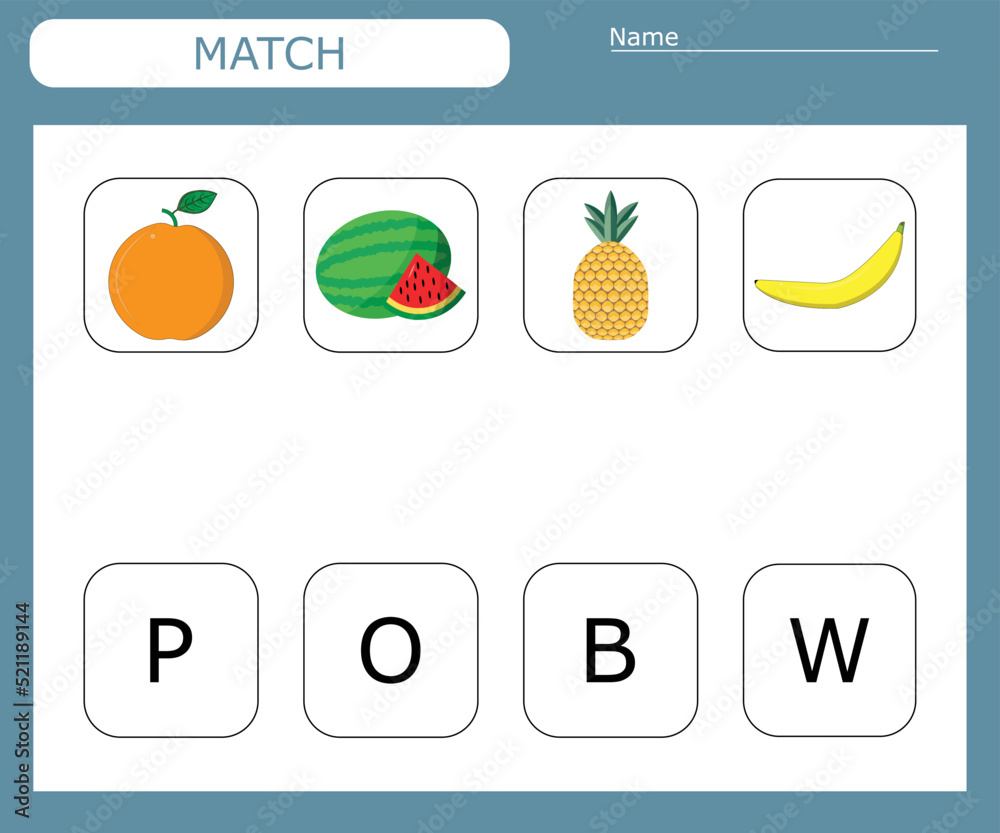 Find the first letter of the fruites and connect. Educational game for ...