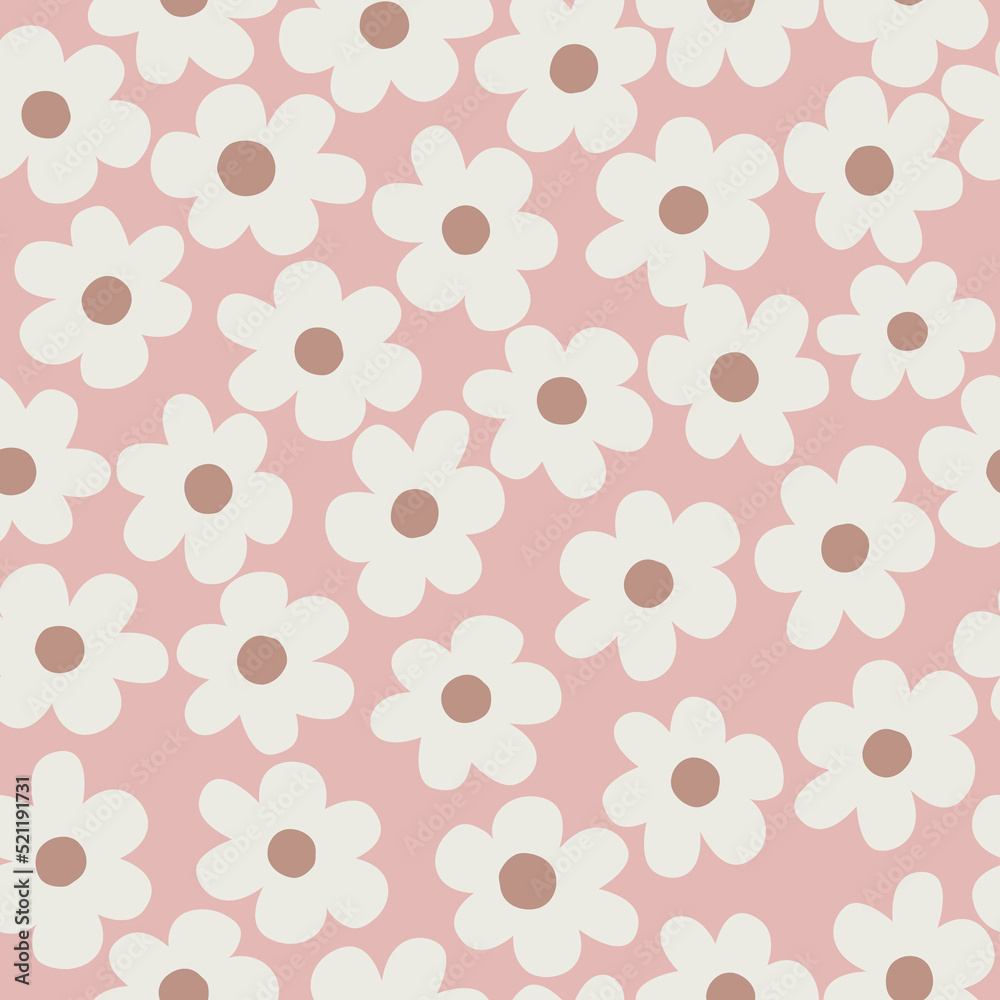 White flower seamless pattern on pink background. Cute botanical print ...