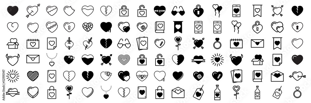 96 heart line icon set. Simple pictogram pack. Stroke vector drawing on ...