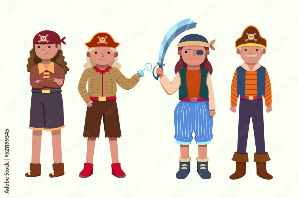 pirate characters cartoon kids pirates sailors captain vector isolated ...