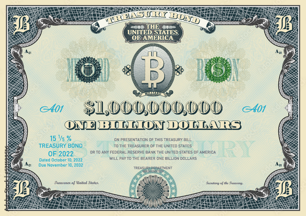 One billion US dollar vector securities. Vintage treasury bond. Retro ...
