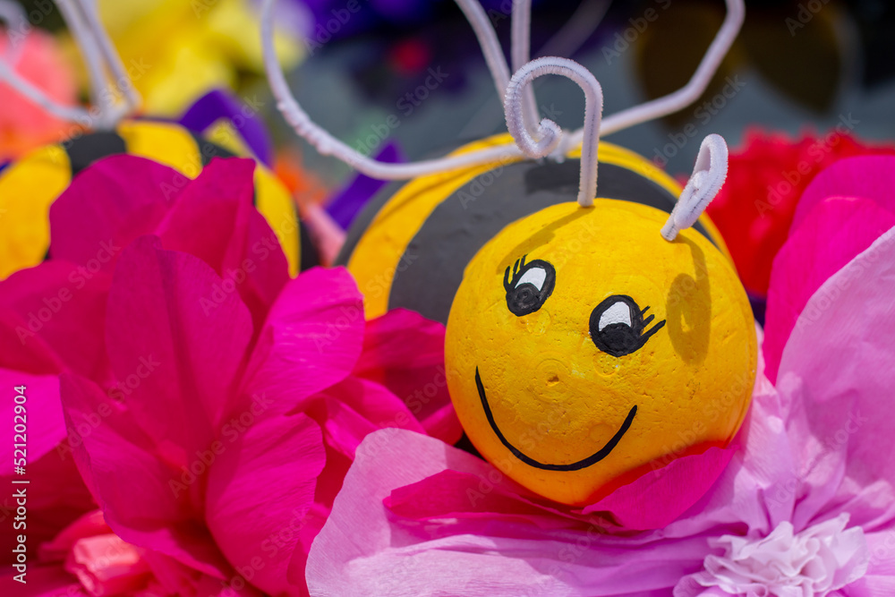 Polystyrene bee for decorating in a parade to save the bees. Stock ...