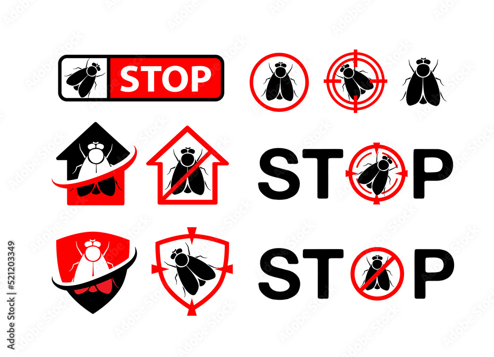 Fly emblems. Pest control badges set. Design elements, labels and ...
