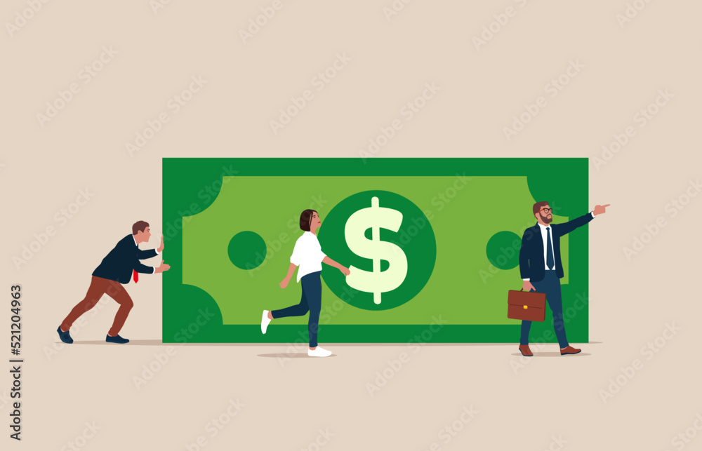 Business team pulling large dollar bill. Business financial concept ...