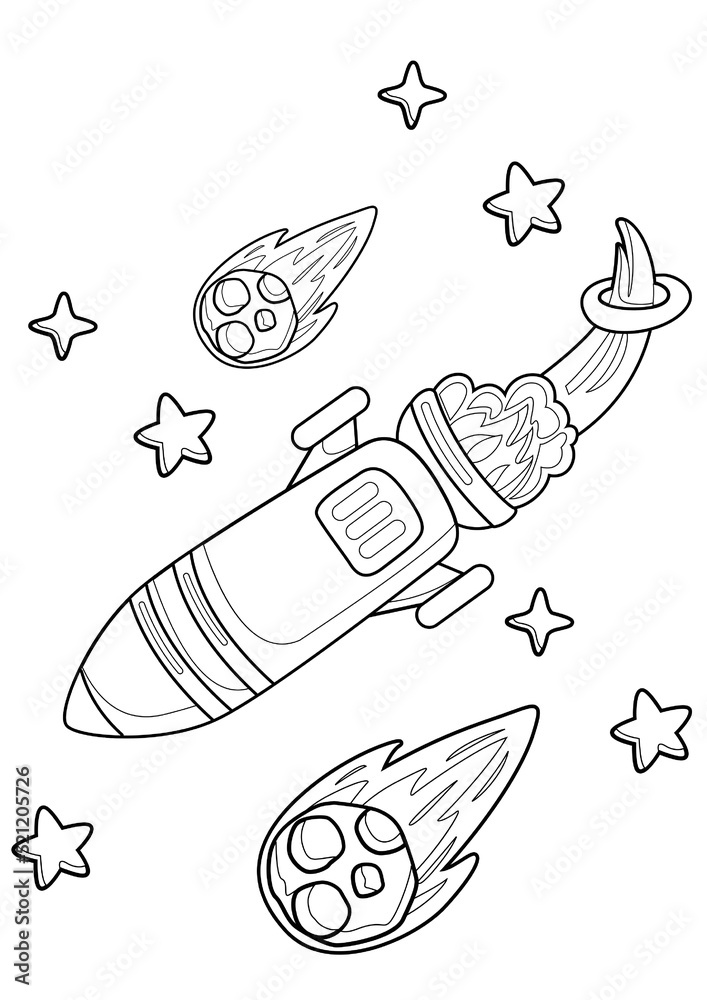 Outer Space Theme Coloring Pages A4 for Kids and Adult Stock Vector ...