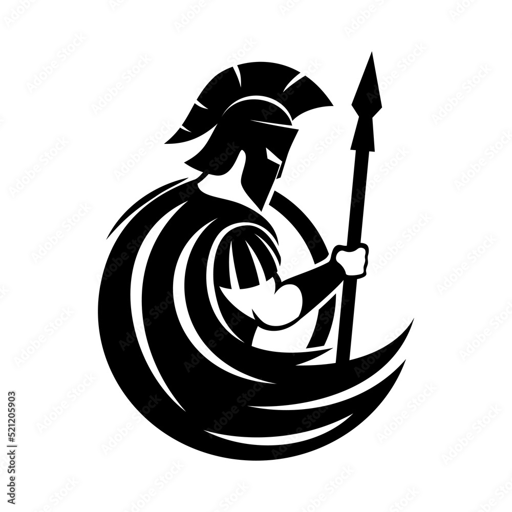Spartan warrior with spear and shield icon on white background. Stock ...