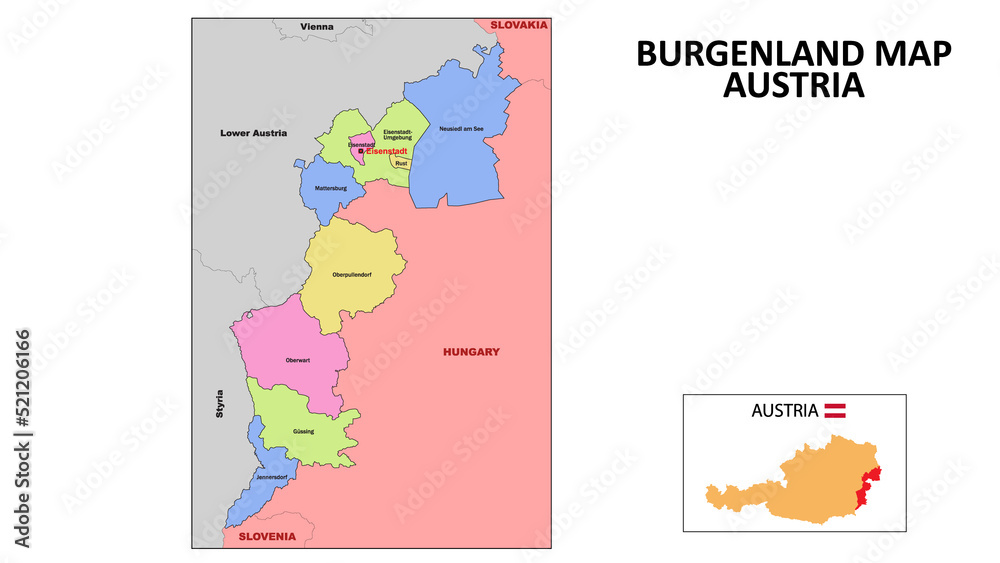 Fototapeta mapa świata dla dzieci Burgenland Map. State and district ...