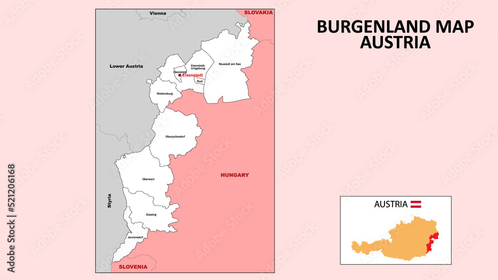 Burgenland Map. State and district map of Burgenland. Administrative ...