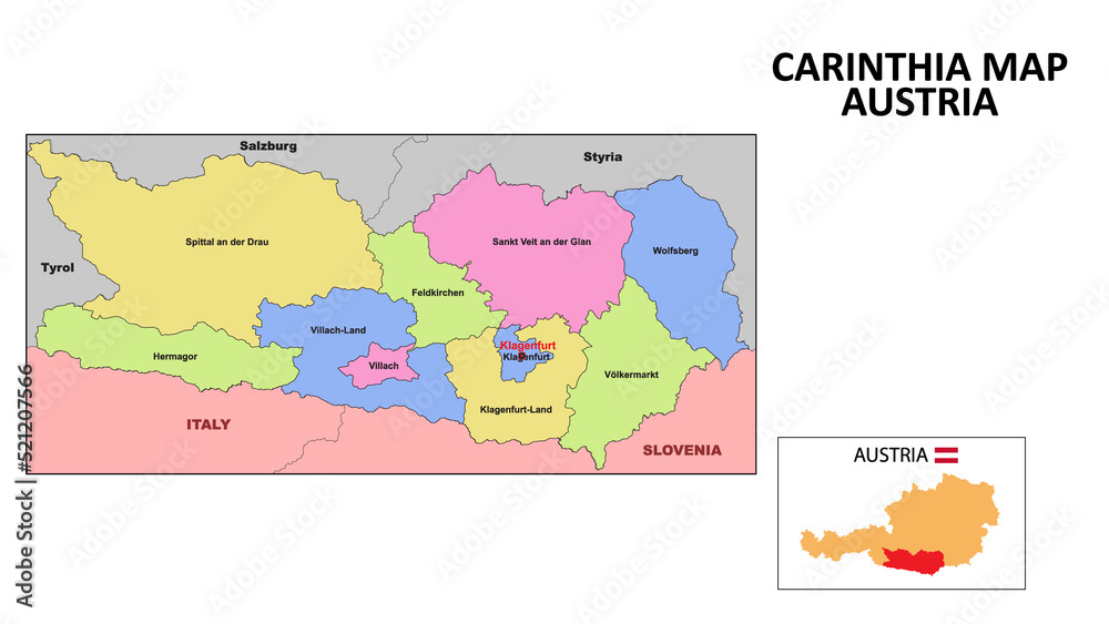 Carinthia Map. State and district map of Carinthia. Political map of ...