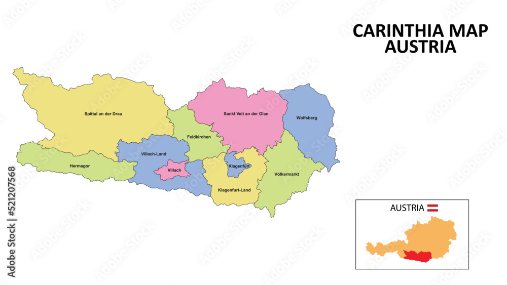 Fototapeta mapa świata dla dzieci Carinthia Map. District map of ...