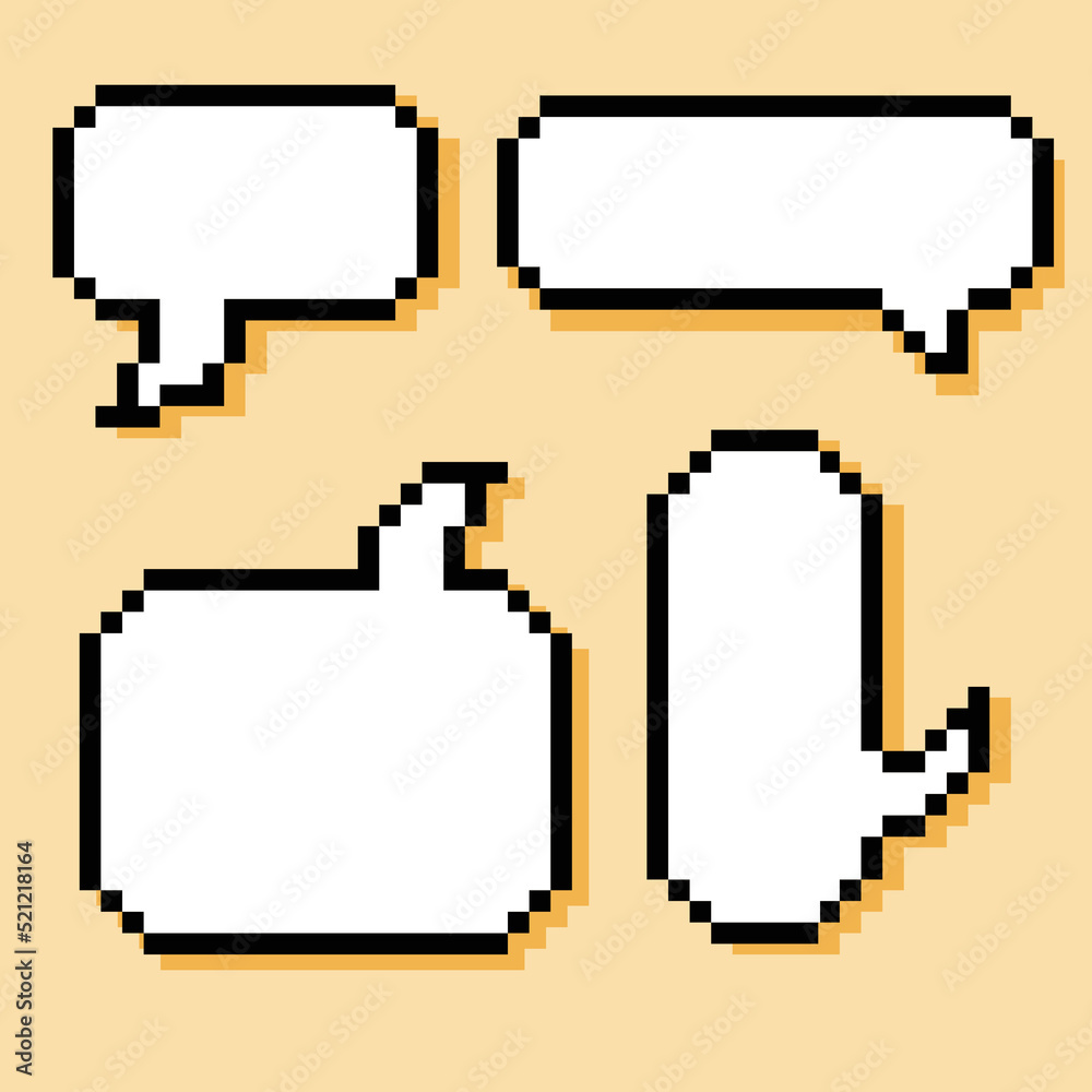 8 bit speech word bubble banner pixel art graphic desing templete ...