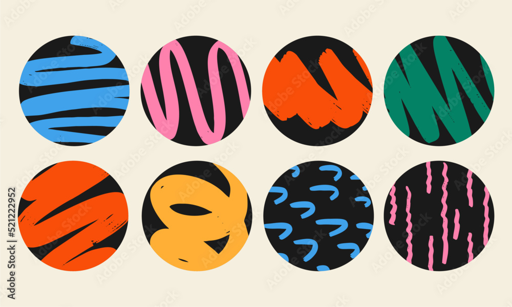 Set of round Abstract colorful Backgrounds or Patterns. Hand drawn ...