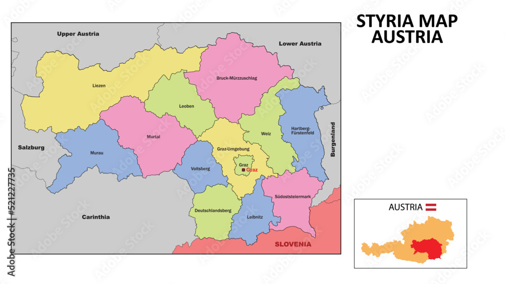 Styria Map. State and district map of Styria. Political map of Styria ...