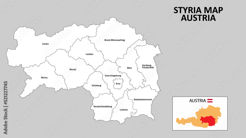 Styria Map. State and district map of Styria. Administrative map of ...