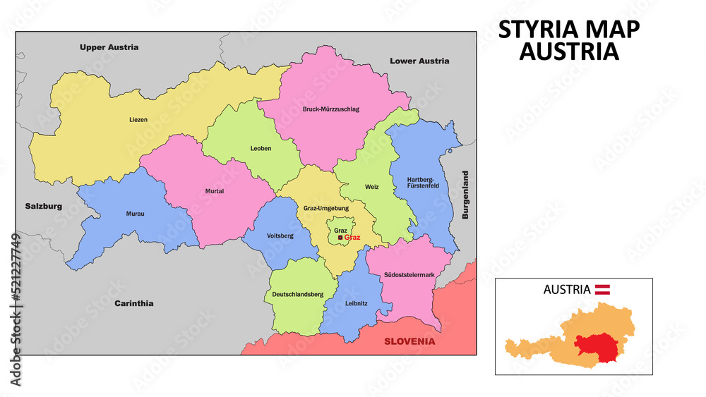 Styria Map. State and district map of Styria. Political map of Styria ...