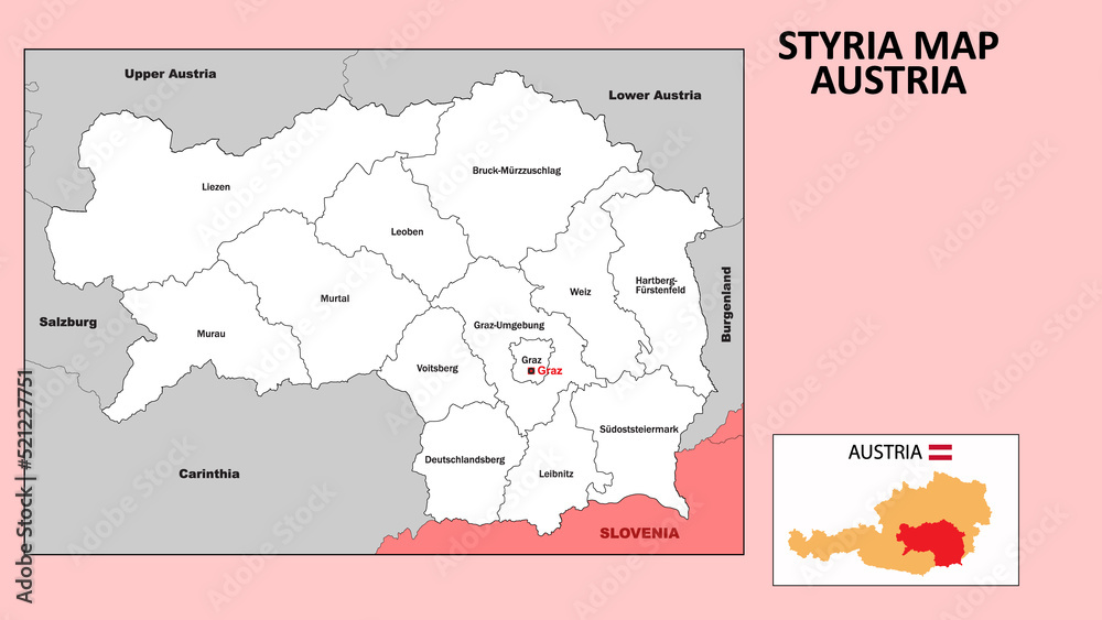 Styria Map. State and district map of Styria. Administrative map of ...