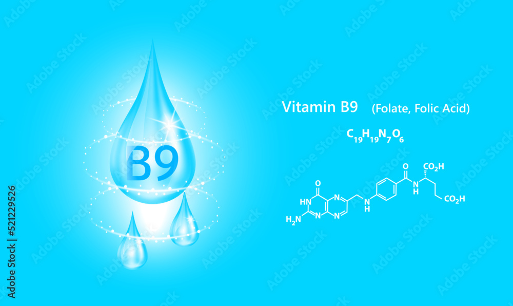 Structure vitamin B5 drop water collagen blue. 3D Realistic Vector ...