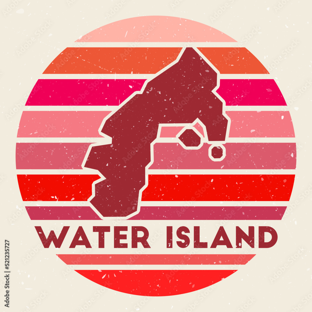 Water Island logo. Sign with the map of island and colored stripes ...