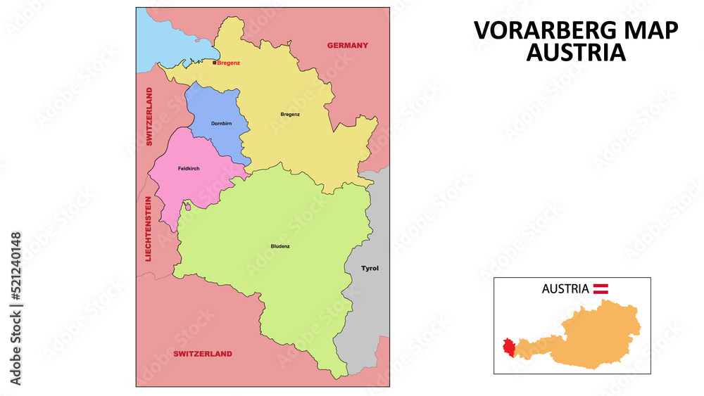 Vorarlberg Map. State and district map of Vorarlberg. Political map of ...