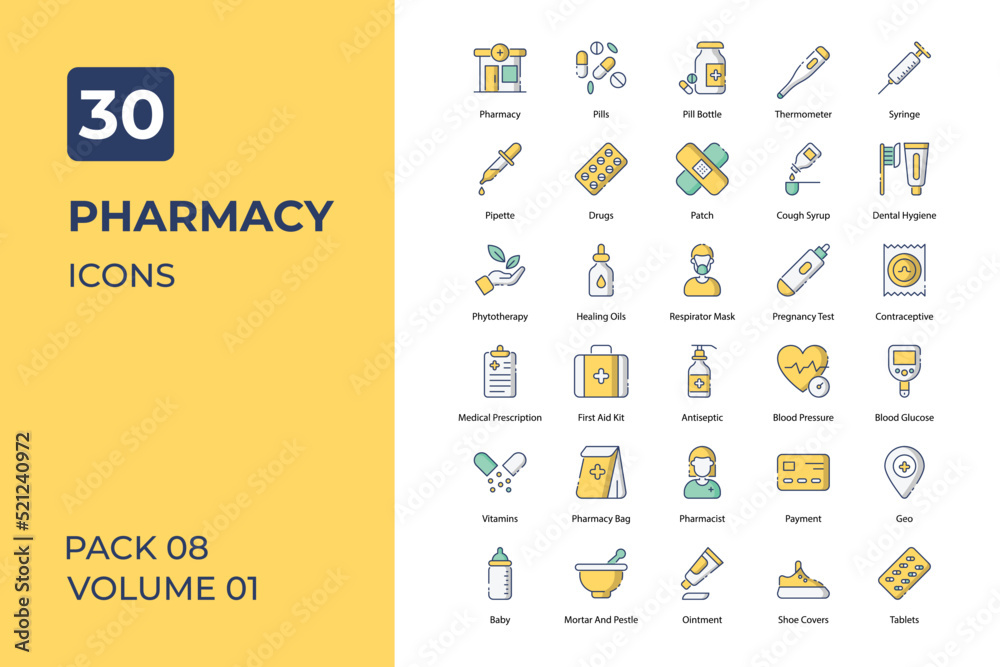 Pharmacy icons collection. Set contains such Icons as medicine ...