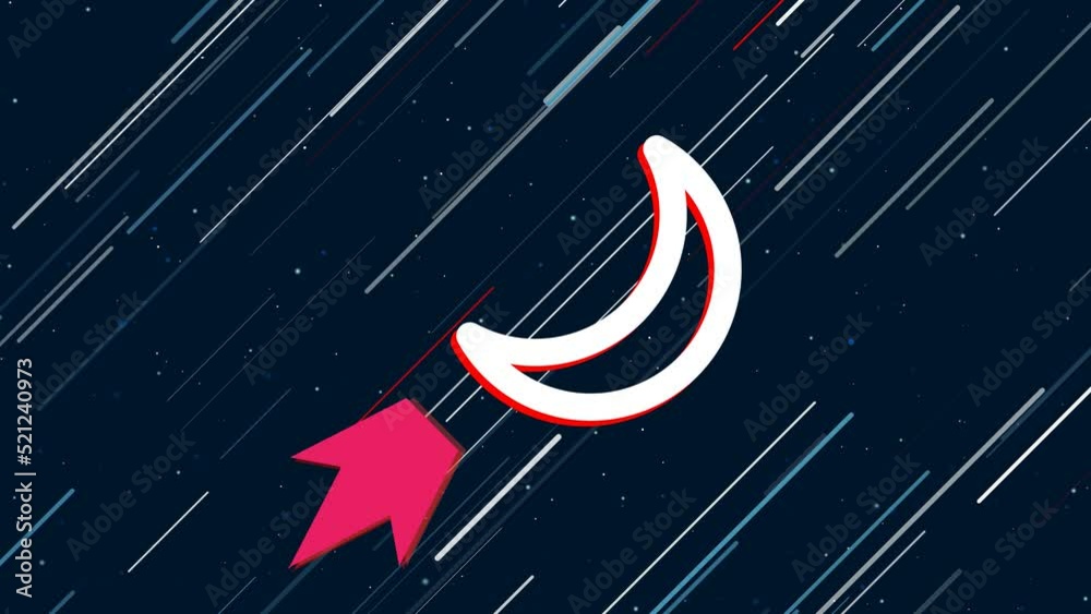 Moon astrological symbol flies through the universe on a jet propulsion ...